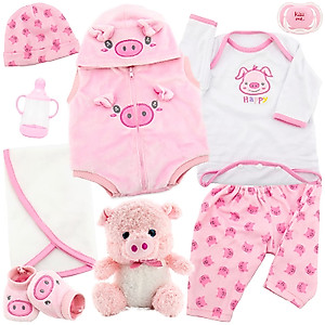 Aori Lifelike Reborn Baby Dolls 22 Inch Realistic Weighted Newborn Toddler Girl with Pink Clothes and Piggy Toy Accessories Best Birthday Set for Girls