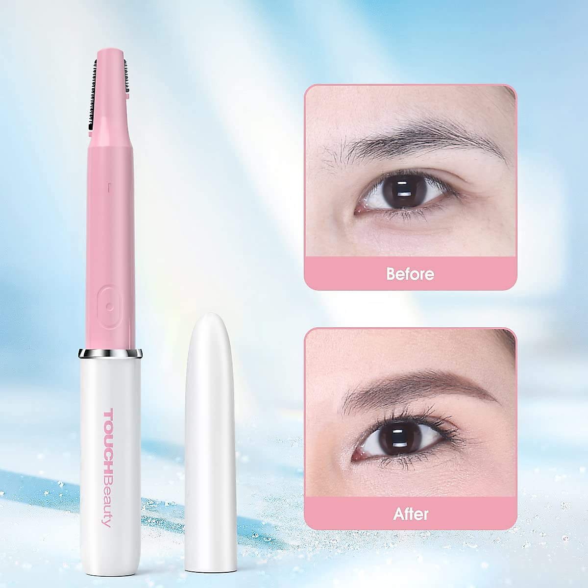 TOUCHBeauty Nose Hair & Eyebrow Trimmer for Women 2IN1 Facial Hair Removal Set for Nose, Chin, Upper-Lip, Peach-Fuzz Battery Operated Pink Color TB-1458