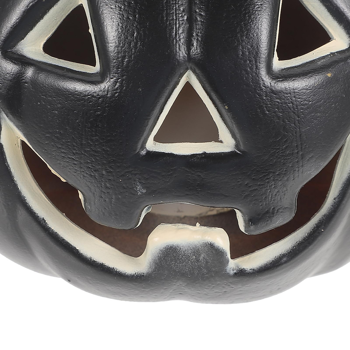 Uonlytech Halloween Pumpkin Lights Battery Operated Black Jack-o-Lantern Light Flameless Candles Pumpkin Lamp Decoration for Halloween Party Favor Decoration (Without Batteries)