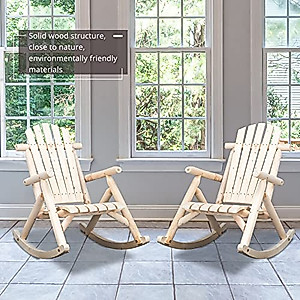 Garden Outdoor Wooden Rocking Chair, Outdoor Adirondack Rocker Chair, Indoor/Outdoor Wood Rocking Chair, Outdoor Wooden Porch Rocking Bench, with Armrest, for Patio, Balcony, Poolside (Natural)