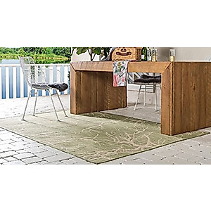 Unique Loom Collection Coastal, Branches, Botanical, Indoor and Outdoor Area Rug, 4 ft x 6 ft, Light Green/Beige