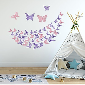 3D Gold Butterfly Wall Decor 48Pcs 3 Sizes 4 Styles Butterfly Party Decorations Cake Decorations Removable Stickers Wall Decor Room Mural Metallic Kids (Purple+Pink)