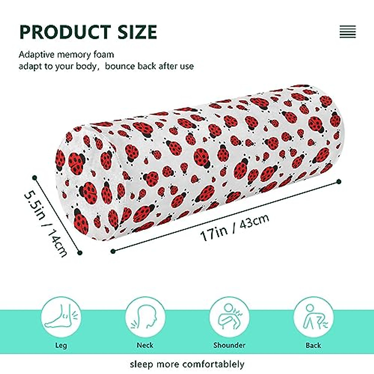 Vnurnrn Red Ladybird Neck Support Pillow Round Neck Roll Bolster Cylinder Pillow Cervical Pillows Shoulder Pillow for Leg Knee Back Head Support for Bedroom Camp Work Women Men