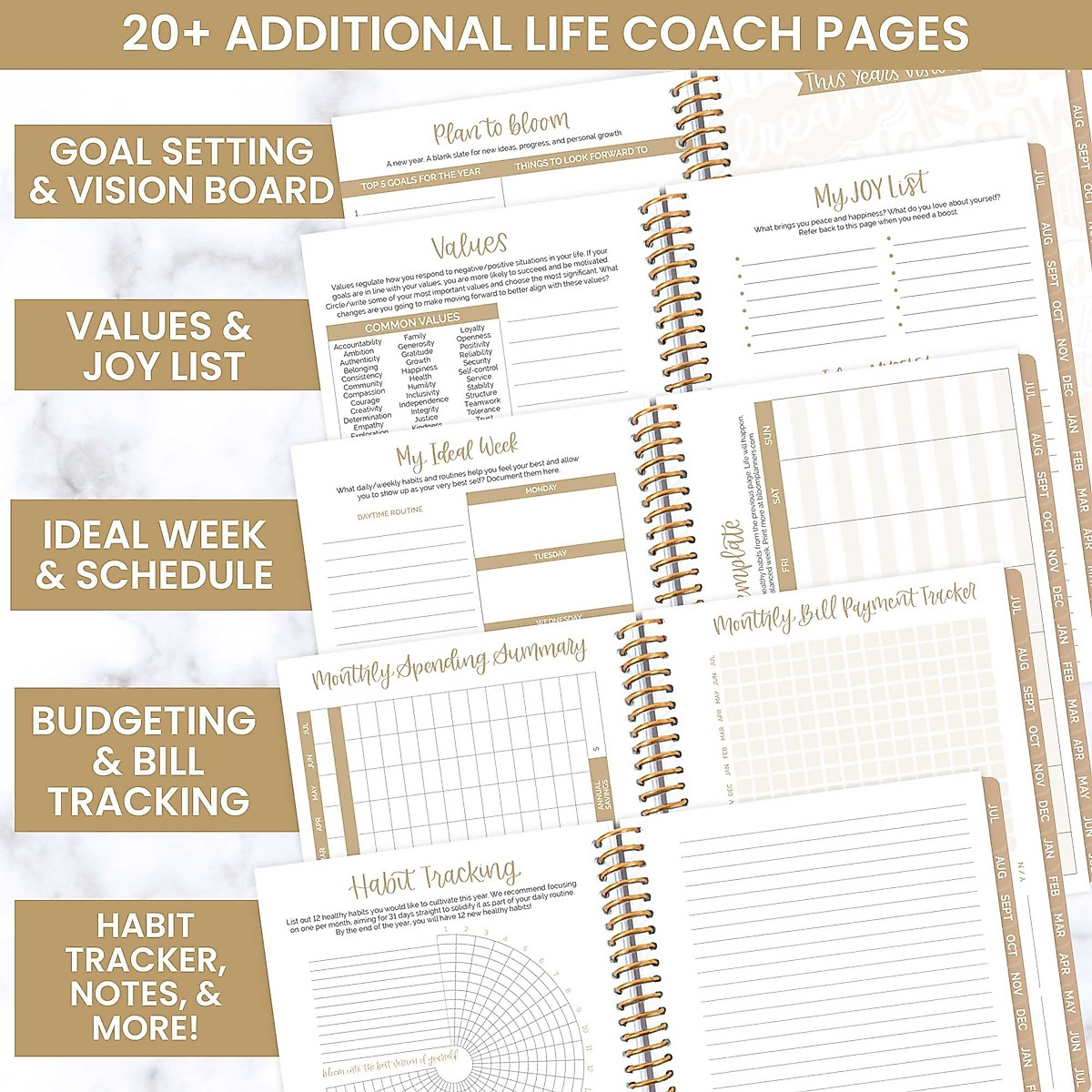HARDCOVER bloom daily planners 2023-2024 Academic Year Day Planner (July 2023 - July 2024) - Passion/Goal Organizer - Monthly & Weekly Inspirational Agenda Book - 5.5" x 8.25" - Gold Bees
