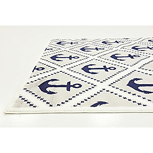 Unique Loom Metro Collection Modern Nautical Coastal Geometric Anchors Area Rug, for Kids, 5 ft x 8 ft, Light Gray/Ivory