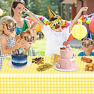 HEIPINIUYE 3 Pack White and Yellow Checkered Tablecloth 54 X108 Waterproof Disposable Gingham Table Cover Rectangle Plastic Table Cloths for Party Birthday Camping Wedding Picnic Baby Shower