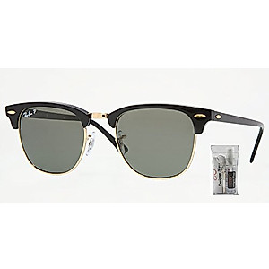 Ray-Ban RB3016 901/58 49M Clubmaster Black/Green Polarized Sunglasses For Men For Women + BUNDLE with Designer iWear Care Kit (Medium)
