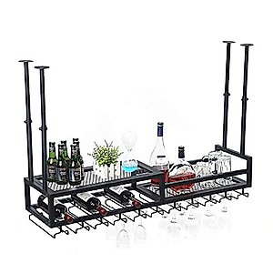 MBQQ Wine Racks Ceiling-Type Wine Holder,Wall Mounted Wine Bottle Holder Hanging Wine Glass Racks,Goblet Stemware Racks,Mug Racks,Vintage Home Decor Racks,Black