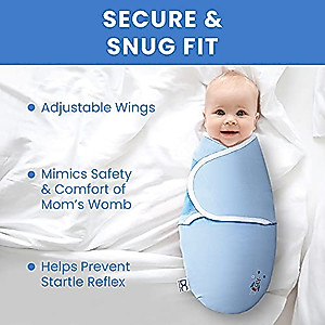 Delta Children Little Lambs Adjustable Swaddle Wrap - 100% Cotton - Size Extra Small, Fits Babies 0-3 Months/4-7 lbs, 3-Pack, Boy, Blue