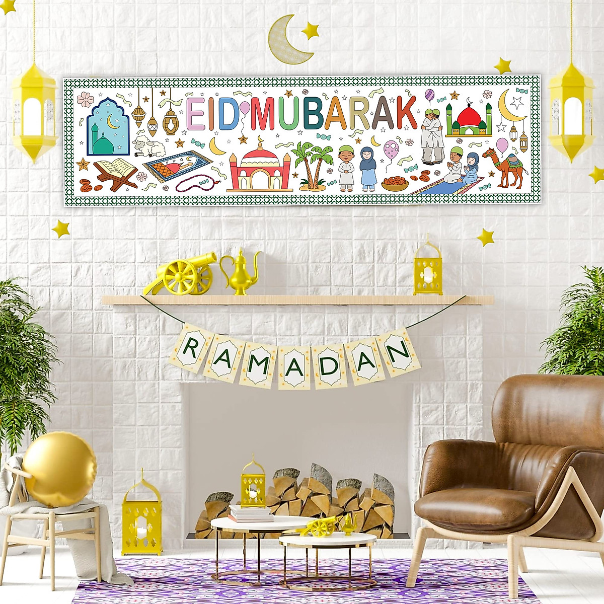 Eid Mubarak Colouring Poster - Fantastic Eid Gift for Kids and Eid Crafts for Kids - Lovely Eid favor and Islamic Gift for Kids - Great Eid Decoration Islamic Art Eid Art and Eid Banner and Present