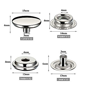 12 Sets Snaps Button Leather Snap Fasteners Kit 15mm Metal Snaps Repair Kit Snaps for Clothing Press Studs Snap Fasteners with 2 Pieces Installation Tools for Sewing Bags Jeans Fabric Jackets