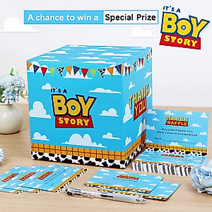 Heboland Cartoon Toy Baby Shower Decorations Diaper Raffle Box with 50 Tickets Cards,It's A Boy Story Baby Shower Theme Game