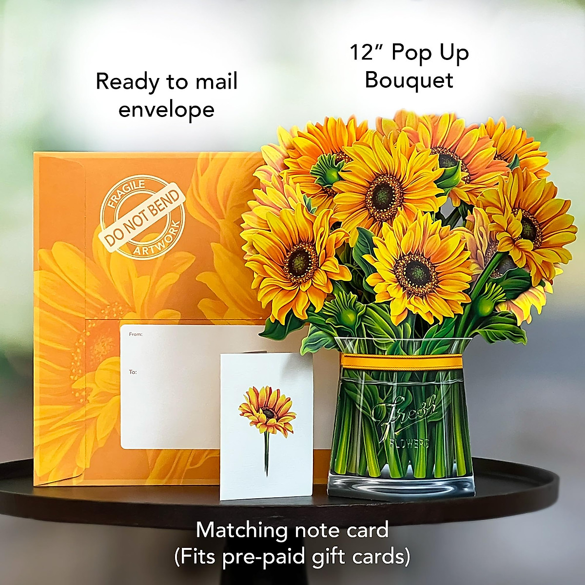 Freshcut Paper Pop Up Cards, Paper Flower Bouquet 3D Popup Greeting Cards with Note Card & Envelope, Birthday Card, Anniversary Card, Get Well Gifts for Women, 12" Sunflowers
