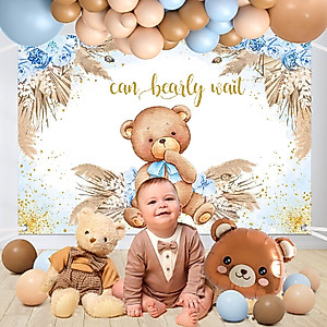 117 Teddy Bear Baby Shower Decorations for Boy Birthday Supplies Brown Blue Balloon Garland Kit Wood Grain Boxes with Letters Bearly Wait Backdrop Bear Theme Baby Shower Decor