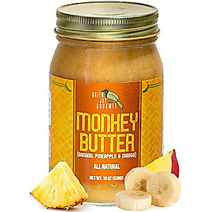 Green Jay Gourmet Monkey Butter - All-Natural, Gluten-Free Banana Butter - Pineapple Spread with Bananas & Mango - Gourmet Fruit Butter - No Corn Syrup, Preservatives or Trans-Fats - 19 Ounces
