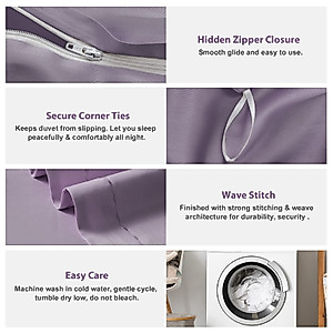 MILDLY 100% Long-Staple Cotton Duvet Cover Set Queen Size Purple Comforter Cover Sets Ultra Soft Bedding Set 3 PCS with Zipper Closure & Corner Tie (No Comforter)