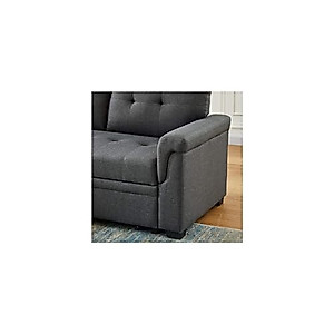 Maykoosh Lakeside Living Linen Cotton Upholstery Fabric Reversible 3 Seating Sectional Sleeper Sofa Chaise with Storage - 86" D x 54" W x 35" H Steel Gray