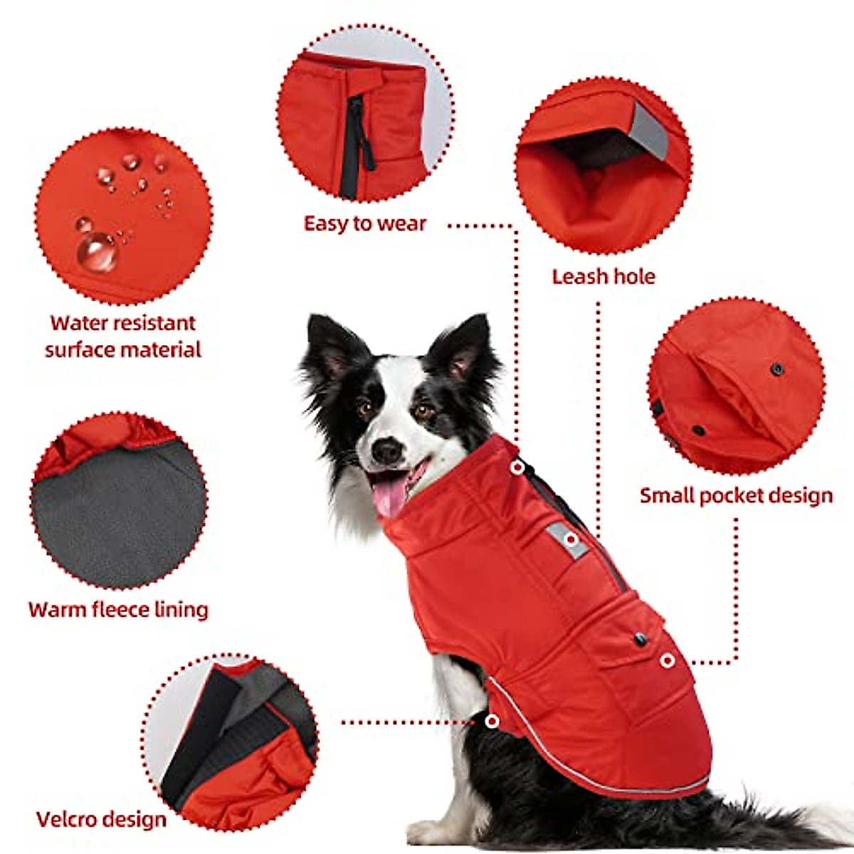 Yagamii Dog Winter Coat Waterproof Dog Jacket Cold Weather Warm Clothes Cozy Fleece Lining, Pet Apparel Sweater for Small Medium Large Dogs Dog Reflective Vest Puppy Clothes with Leash Hole(XS-XXL)
