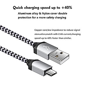 Android Charger, Micro USB Charger Cable Cord Wall Charger Block Plug Fast Charging for Samsung Galaxy S7 Edge S6 S5 J3 J7 J7V Note 5 4,Moto G5,E5 Play E6 E4,LG Stylo 3 2 G4 K50 K40,HTC,Android Phone