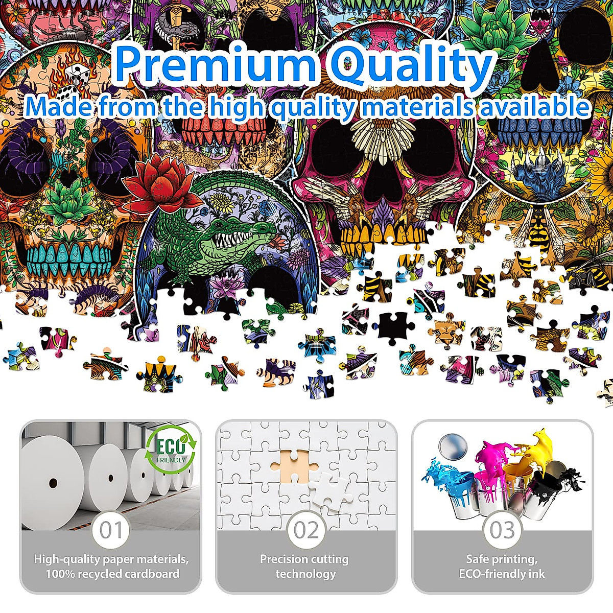 TAOZI&LIZHI Jigsaw Puzzles for Adults 1000 Piece, Halloween Puzzle Picture Family Decorations, Day of The Dead (Sugar Skulls), Party Supplies Unique Christmas Birthday Gifts for Kids and Teenagers