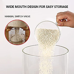 WDZCZDoo Flour and Cereal Container, Rice Dispenser 7.5L, Creative Glass Food Storge Container for Kitchen Organization and Pantry Store, Airtight Lid and Wooden Stand