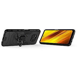 QCMM for Xiaomi Poco X3 NFC/Poco X3 Pro Kickstand Case with Tempered Glass Screen Protector [2 Pieces], Hybrid Heavy Duty Armor Dual Layer Anti-Scratch Case Cover, Black