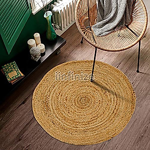 iinfinize Natural Jute Round Door Mat Home Décor Foot Mat Welcome Mat 24 Inch Jute Door Mat Living Room Foot Mat Hand Woven Jute Mat Hand Knotted Door Mat