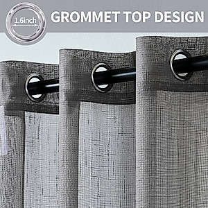 MIULEE 2 Panels Natural Linen Semi Sheer Window Curtains Elegant Solid Dark Grey Drapes Grommet Top Window Voile Panels Linen Textured Panels for Bedroom Living Room (52X96 Inch)
