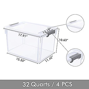 Citylife 32 QT Plastic Storage Bins with Latching Lids Stackable Storage Containers for Organizing Large Clear Storage Box for Garage, Closet, Kitchen, 4 Packs