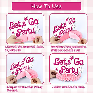 Come on Let's Go Party Honeycomb Centerpieces Hot Pink Princess Doll Honeycomb Cosmetic Lipstick Bow Table Decorations for Girls Doll Theme Bachelorette Party Birthday Bridal Shower Party Supplies