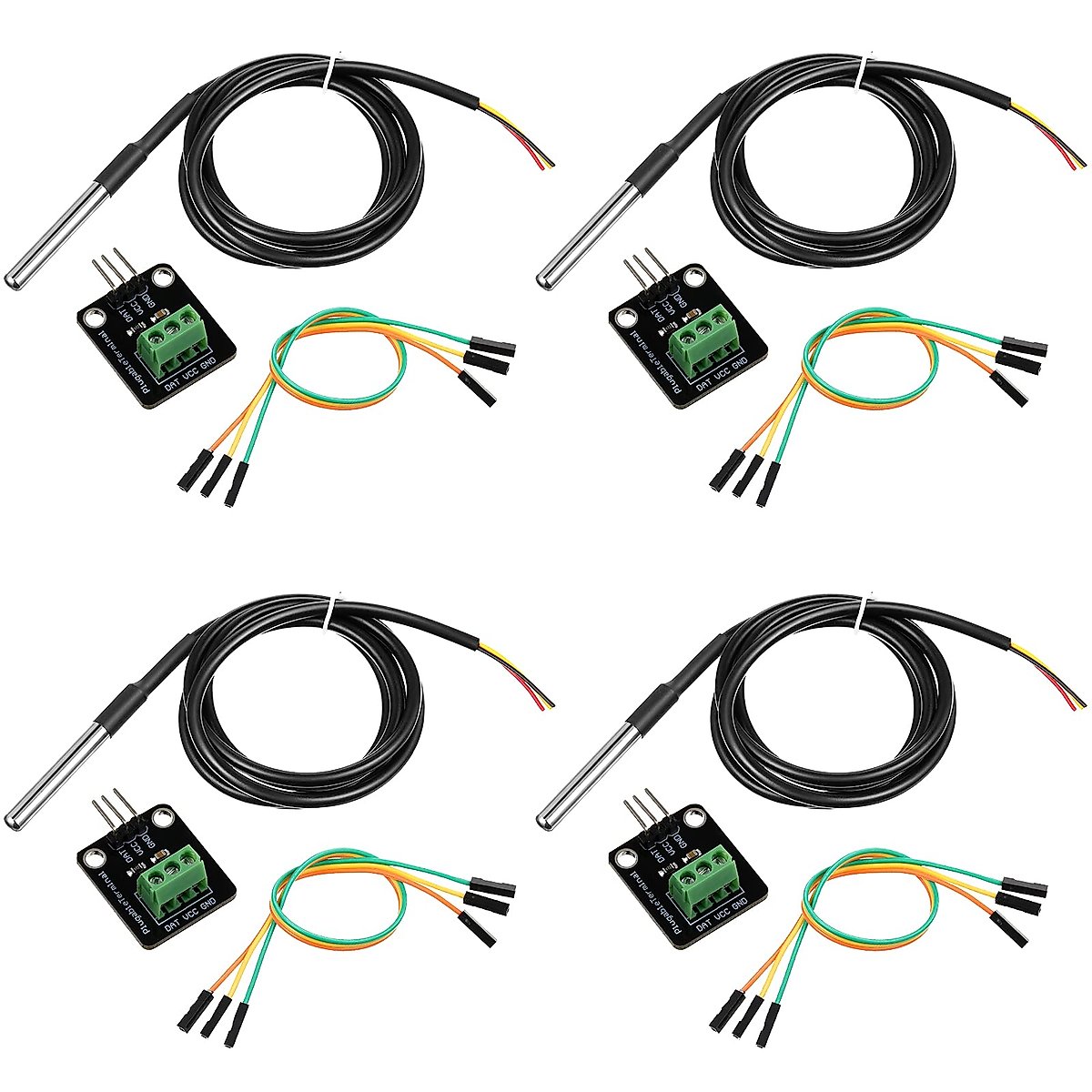 Weewooday 4 Sets DS18B20 Temperature Sensor Module Kit with 1 m/ 3.2 Ft Waterproof Digital Stainless Steel Probe -55 to +125 Degrees Celsius, Compatible with Raspberry Pi