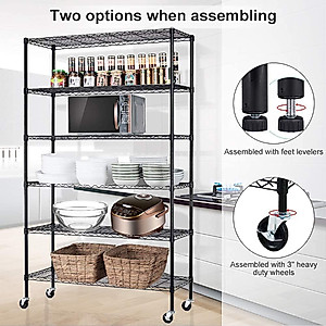 Bigacc 2100LBS Metal Shelf Wire 82"x48"x18"Heavy Duty Metal Shelves for Storage, Shelving Unit, Height Adjustable Garage Rack, 6 Tier Metal Storage Shelves with Wheels/Feet Levelers, Black