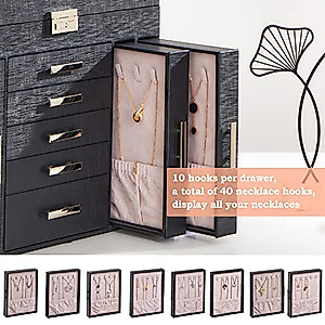 ANWBROAD Huge Jewelry Box Jewelry Organizer Case 6 Tier 40 Hooks Display Storage Holder with Lock Mirror Girls Jewelry Box Earrings Rings Necklaces Bracelets Earrings Gift Faux Leather Black UJJB018B