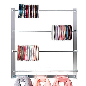 harayaa Wire Spool Rack with 4 Rods, Wall-Mounted Steel Thread Holder Ribbons Organizer with Hanging Tools for Organize Sewing Embroidery Thread, Silver, 60x53cm