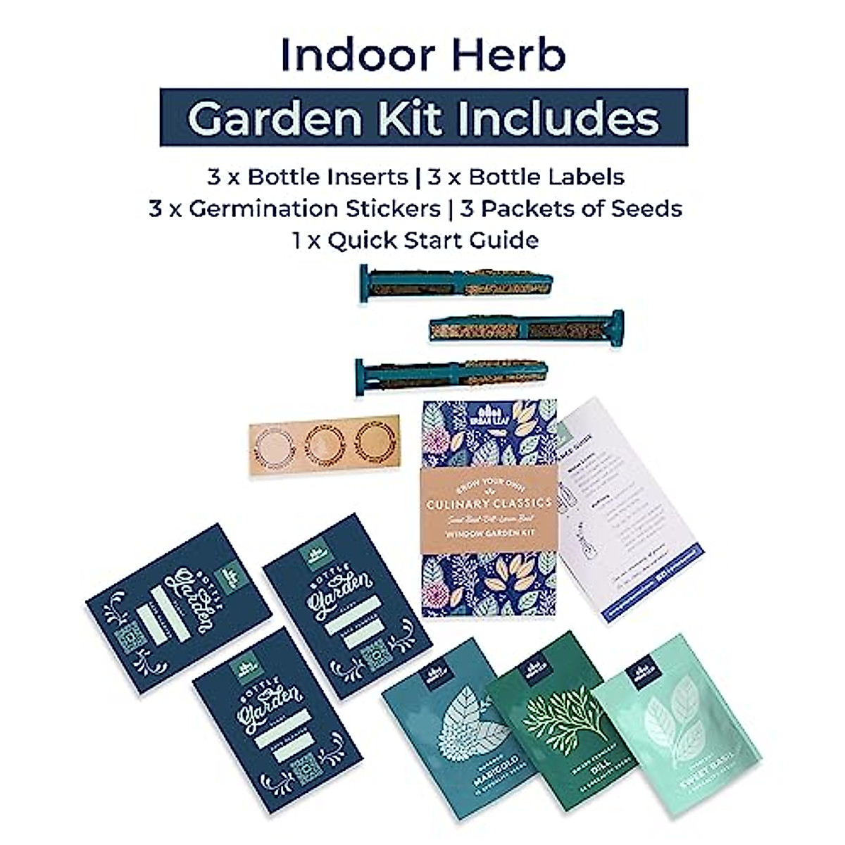 Herb Garden Kit Indoor - Grow Fresh Herbs Plants Hydroponically Indoors with this unique Window Garden Kit - Bottle Stopper Gardening Kit - Kitchen Windowsill Planter Grow Live Herbs At Home from Seed