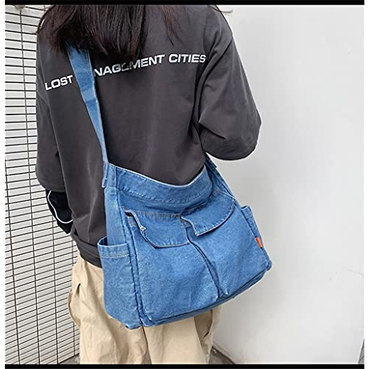 Denim Shoulder Bag Travel Tote for Women Hobo Tote Bag Casual Canvas Bag Retro Crossbody Bag Large Capacity Purse (Blue-A)