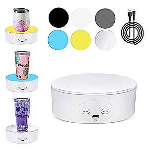 Riomh Cup Turner Rotating Display Stand for Tumblers, 360 Degree Automatic Mute Spin Turntable for Photography Display, Shooting Videos, Figures and Collections (White)