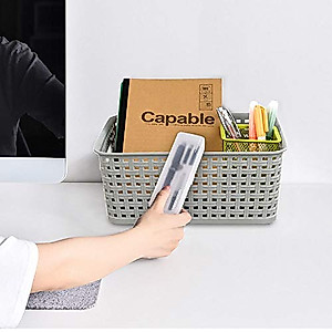 Fiazony Woven Plastic Storage Baskets, 10.03" x 7.55" x 4.09", Set of 6, Lightly Gray