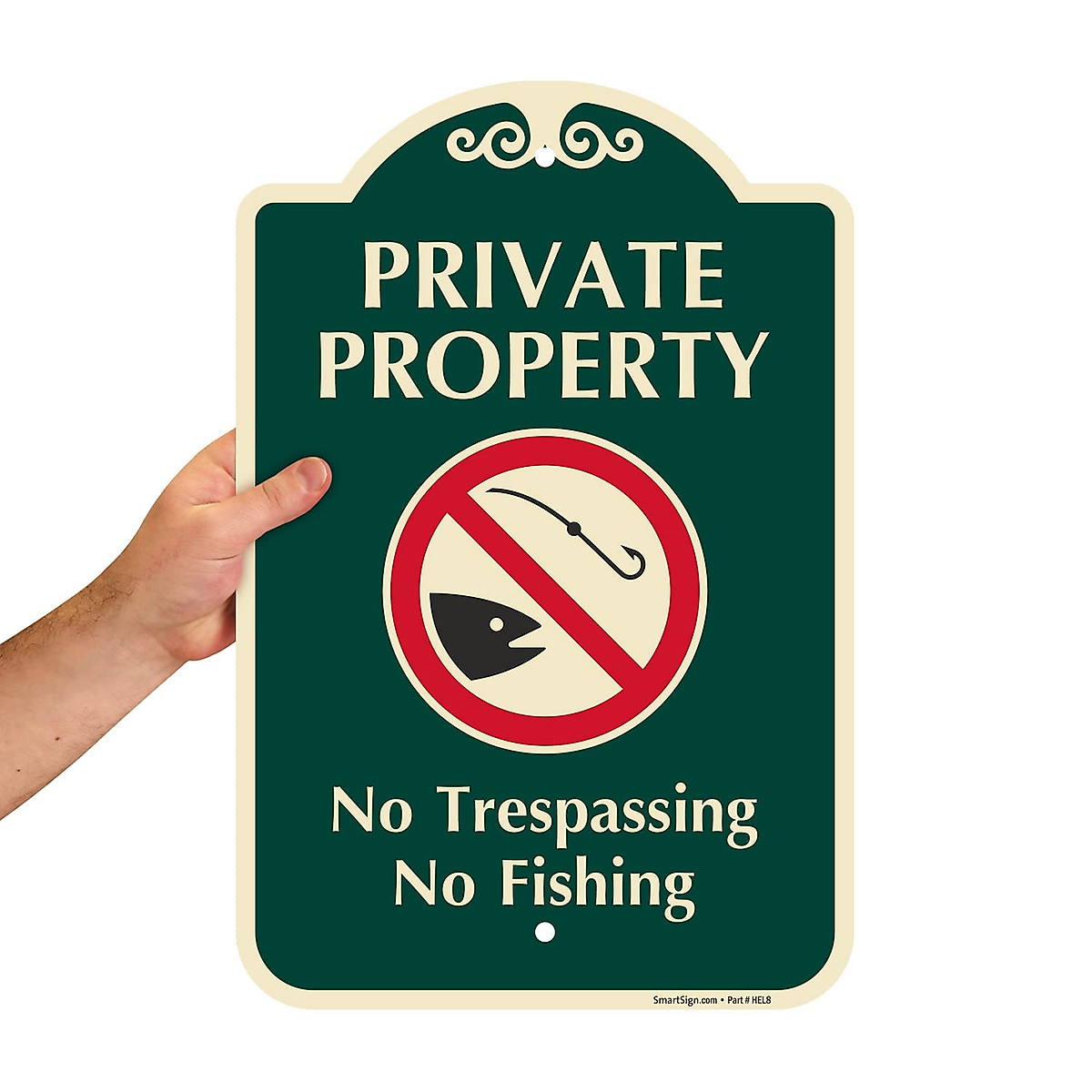 SmartSign Designer "Private Property - No Trespassing, Fishing" Sign, 12" x 18", 120 mil Aluminum Composite (ACM) with Overcoat, Red & Green, Made in USA