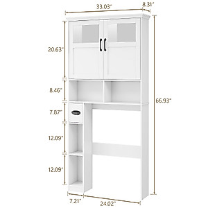 Vabches Over The Toilet Storage Cabinet, Storage Cabinet Over Toilet with Double Doors & Toilet Paper Holder Stand, Freestanding Toilet Shelf Space Saver with Anti-Tip Design & Adjustable Shelf, White