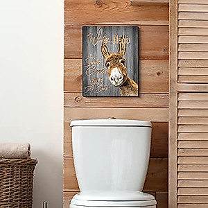 Donkey Bathroom Canvas Wall Art, Why Hello Sweet Cheeks Sign, Funny Animal Bathroom Picture for Wall, Wrapped Canvas Print Decor for Wall Washbasin Shelf, 10.6x13.7 Inch