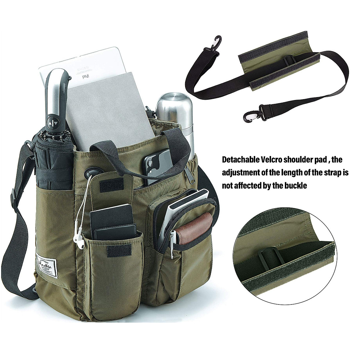 Crossbody Messenger Bag Men Waterproof Shoulder Business Work Bag Nylon with Headphone Port