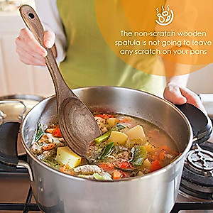 4 Pieces 10.2 Inch Wood Salad Spoons Salad Servers Wooden Serving Spoons and Long Wood Serving Forks Non-Stick Teak Wooden Salad Server Tools for Kitchen Restaurant Salad Gravies Pasta, Easy to Clean