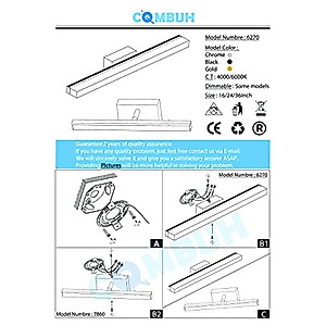 Combuh LED Bathroom Vanity Light Bar 16 Inch 9W Black IP44 Over Mirror Lighting Fixture Wall Sconce Indoor Modern Cool White 6000K