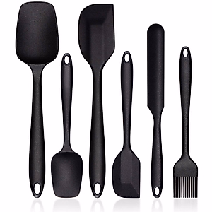 Silicone Spatula Set, G.a HOMEFAVOR Heat-Resistant Spatula - One Piece Seamless Design, Non-Stick Silicone with Reinforced Stainless Steel Core (6 Piece Set, Black)