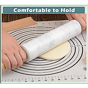 SIPARUI Marble Rolling Pin with Wooden Cradle Thick Handle Set for Baking,18.5 inch Premium Quality Polished Roller for Pizza Dough,Fondant,Pie Crust,Non-Stick Surface Easy to Clean(White)