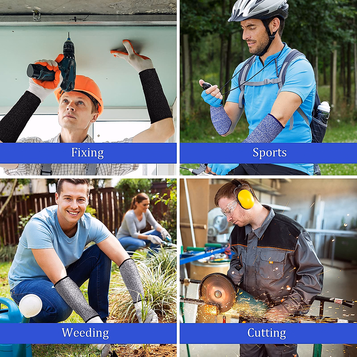 3 Pairs Arm Protectors for Thin Skin and Bruising Cut Resistant Forearm Sleeve Level 5 Arm Burn Protection Sleeve (Black, Royal Blue, Grey,7.9 Inch)