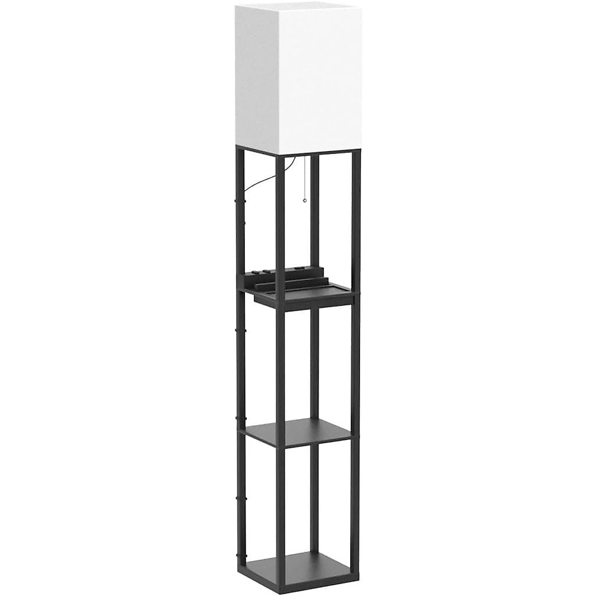 Assemer Shelf Floor Lamps for Living Room,Tall Standing Lamp with Shelves and Drawer,2 USB Charging Ports & Power Outlet,Bright 3CCT LED Bulb Included - Black