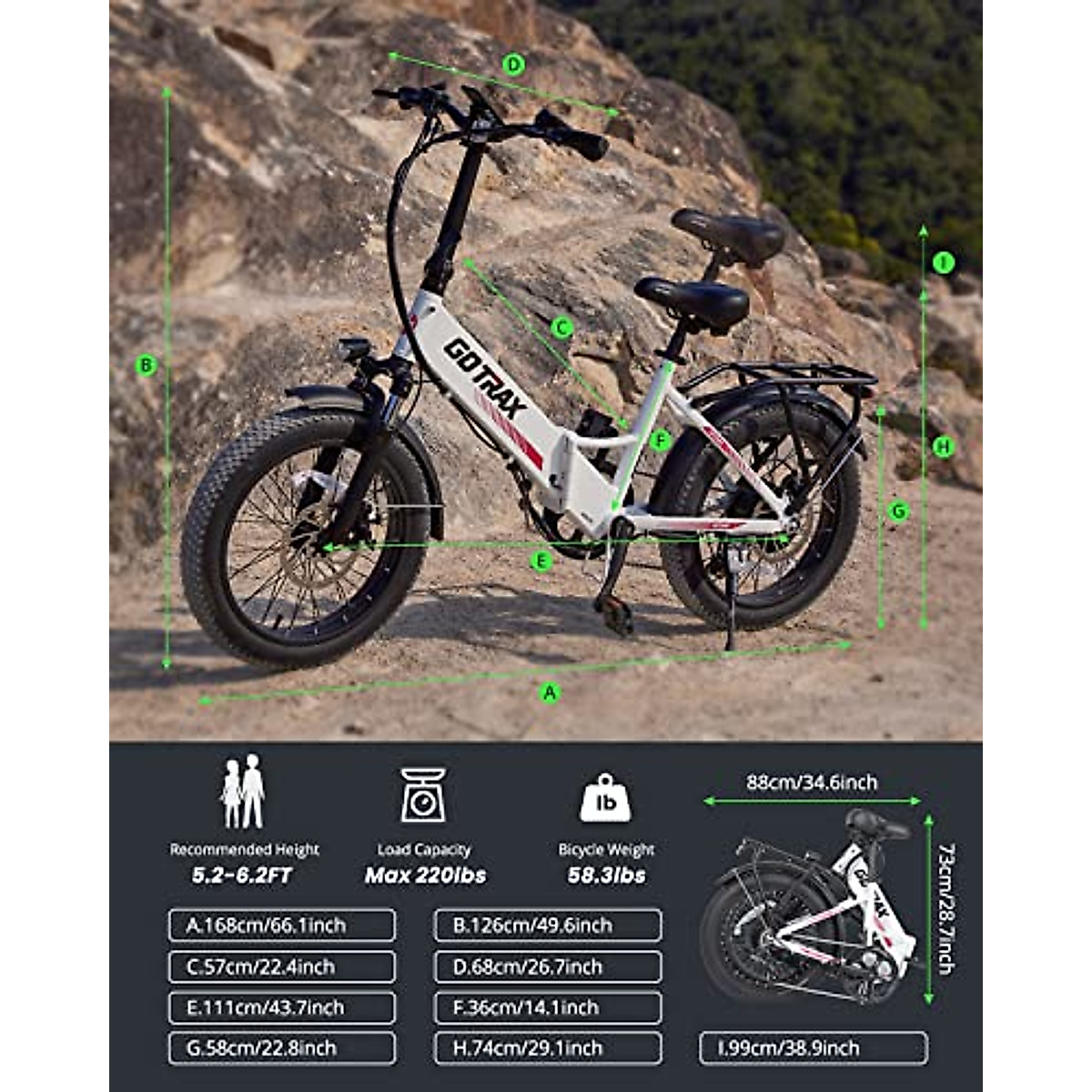 Gotrax R2 20" Folding Electric Bike with 55 Miles (Pedal-assist1) by 48V Battery, 20Mph Power by 500W, LCD Display and 5 Pedal-Assist Levels, 7-Speed & Front Shock Absorber for Off-Road Bicycle White