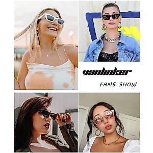 VANLINKER Polarized Small Trendy Skinny Cat Eye Sunglasses Women Retro Tiny Square Shade Black